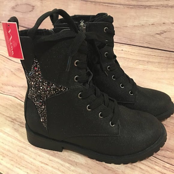 Nina | Shoes | Nina Kids Vanni Black Shimmer Combat Boot New | Poshmark